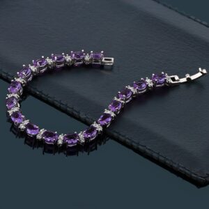 Gem Stone King 20.00 Ct Oval and Round Purple Color Cubic Zirconias CZ Women's Tennis Bracelet 7 Inch