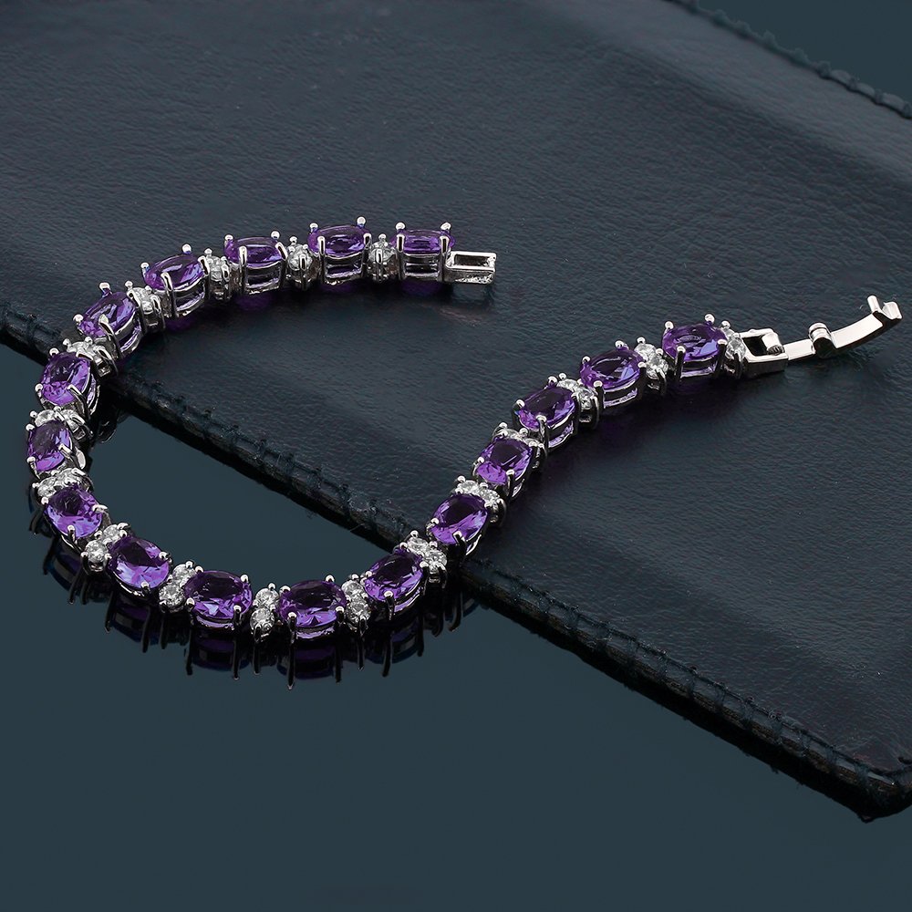 Gem Stone King 20.00 Ct Oval and Round Purple Color Cubic Zirconias CZ Women's Tennis Bracelet 7 Inch