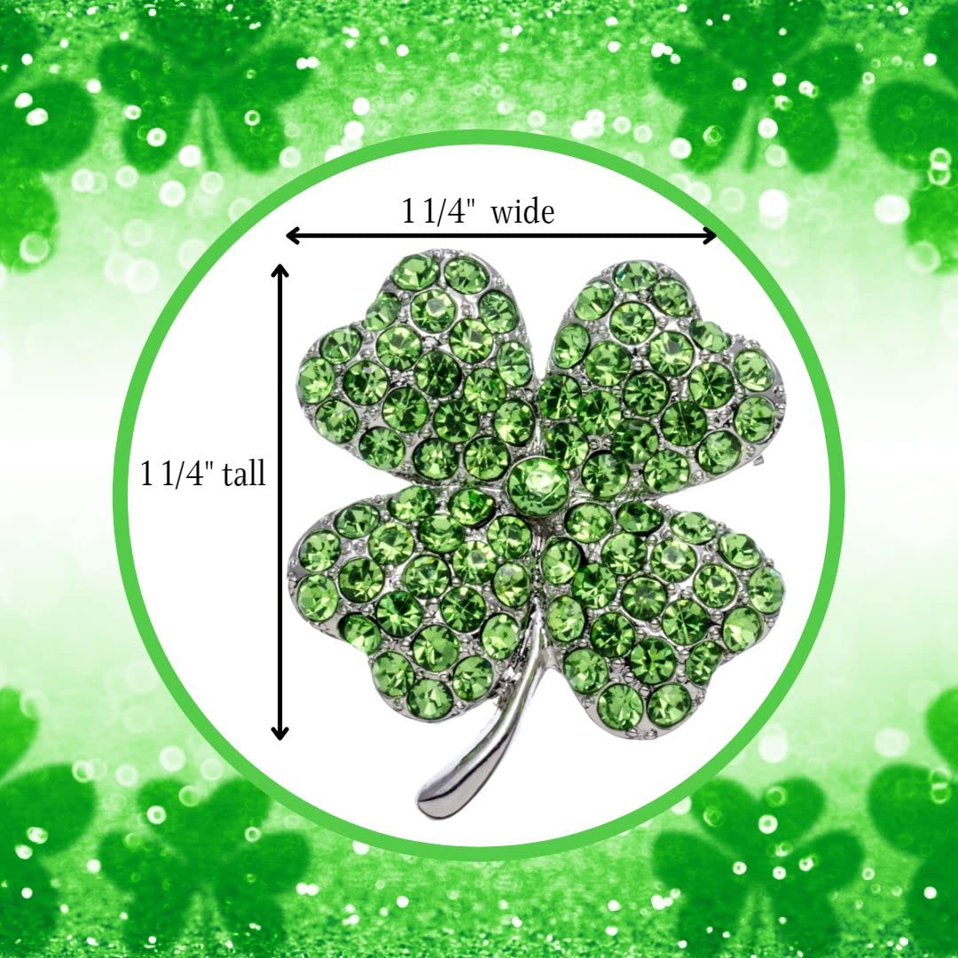 PammyJ Green Crystal Shamrock Four Leaf Clover Brooch Pin