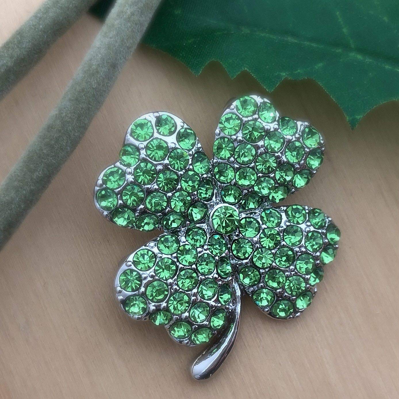 PammyJ Green Crystal Shamrock Four Leaf Clover Brooch Pin