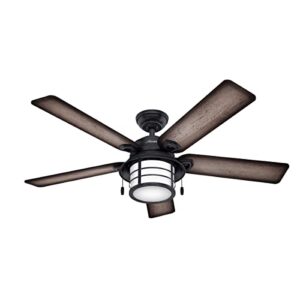 hunter fan company fan key biscayne indoor/outdoor ceiling fan with 2 led lights and pull chain control, weathered zinc finish, 54 inch