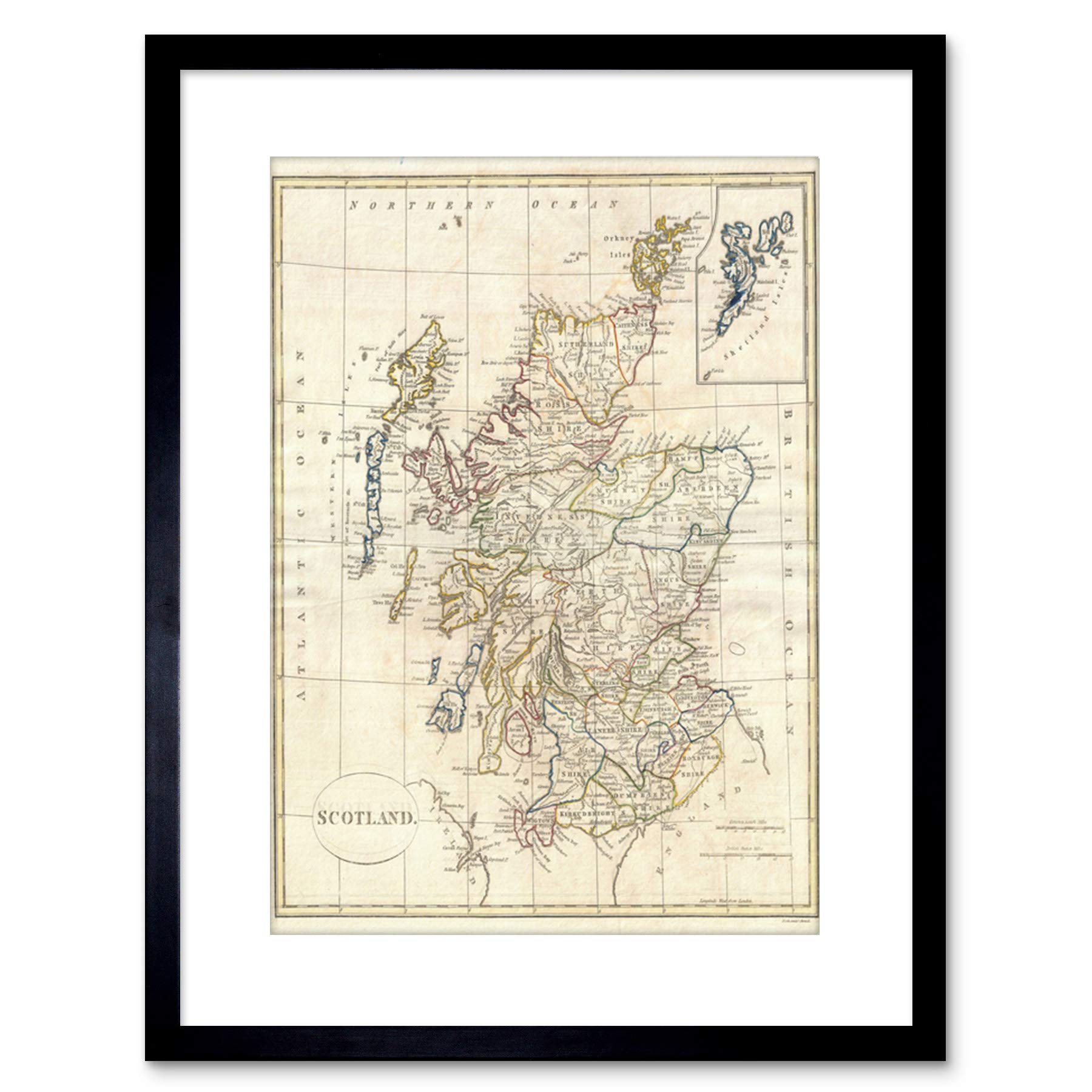 Wee Blue Coo 1799 Clement Cruttwell Map Scotland Framed Wall Art Print