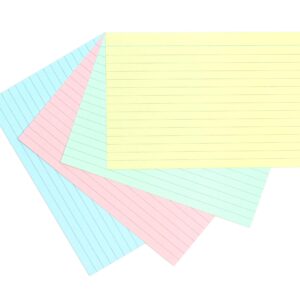 Silvine 6x4" Multi-Coloured Record Cards - Lined with Headline, 100 Cards per Pack. Ref 564AC (152 x 101mm)