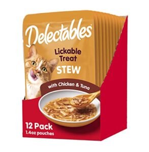 hartz delectables stew lickable wet cat treats for adult & senior cats, chicken & tuna, 1.4 ounce (pack of 12)