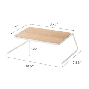 YAMAZAKI Home Dish Kitchen Cabinet Shelf and Organizer | Steel + Wood | Small | Riser, White