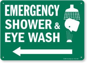 "emergency shower & eye wash" sign with left arrow by smartsign | 10" x 14" aluminum