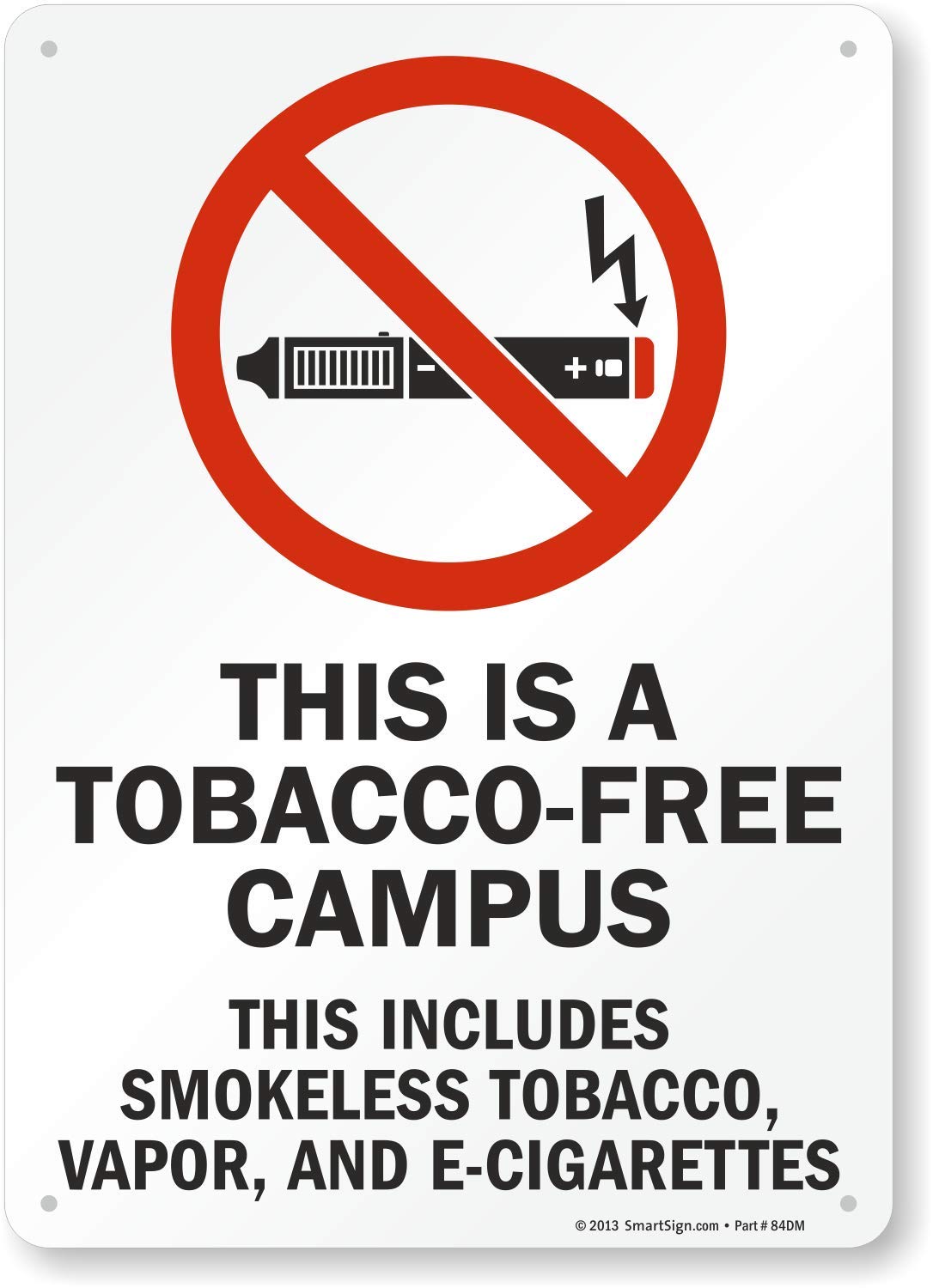 SmartSign “This Is A Tobacco-Free Campus, This Includes Smokeless Tobacco, Vapor, And E-Cigarettes” Sign | 10" x 14" Aluminum