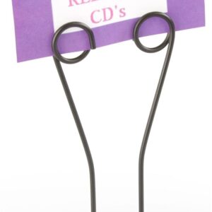 Set of 24, Dual Coil Place Card Holders with Square Metal Base, Felt Bottom, 6.5"h Memo Clips for Tabletop - Black Metal