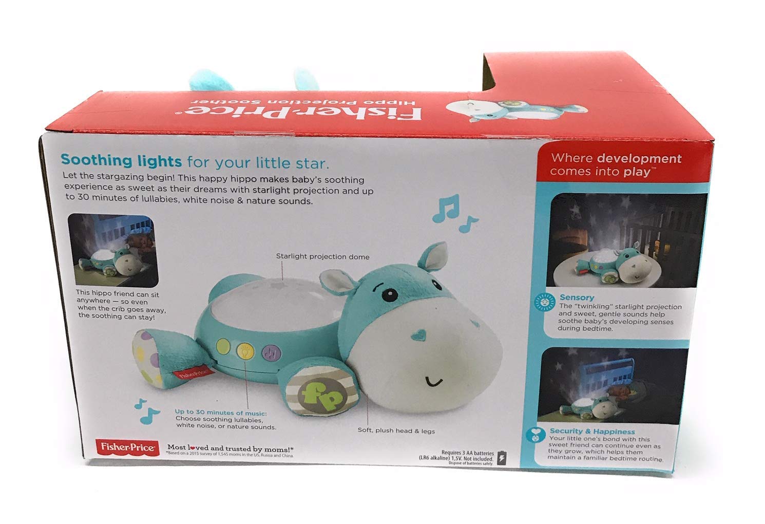 Fisher-Price Hippo Projection Soother, Blue, Plush Nursery Sound Machine with Lights, Music and Sounds