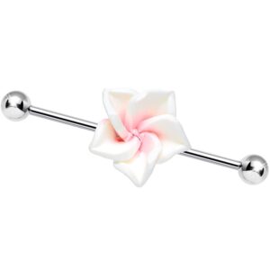 body candy steel white pink beautiful blossom flower helix earring industrial barbell piercing 14 gauge 37mm