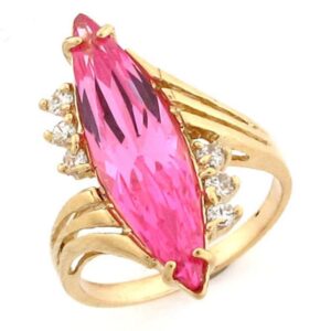 jewelry liquidation 14k solid yellow gold pink cz synthetic october birthstone ring