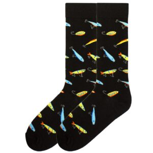 k. bell socks men's sports and outdoors fun novelty crew socks, lures (black), shoe size: 6-12