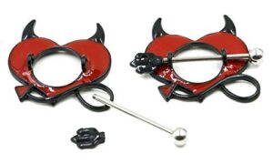 body accentz nipple ring shield piercing jewelry gothic devil horns pitchfork pair 14 gauge sold as pair ch55