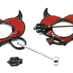 Body Accentz Nipple Ring Shield Piercing Jewelry Gothic Devil Horns Pitchfork Pair 14 gauge sold as pair CH55