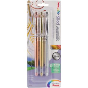 pentel bg208bp3m 0.8mm needle tip metallic gel pens assorted colors 3 count