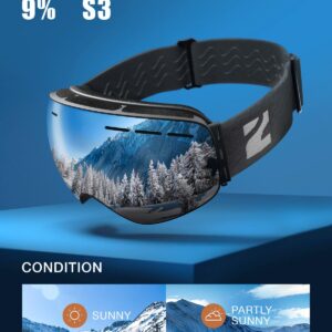 ZIONOR X Ski Snowboard Snow Goggles OTG Design for Men & Women with Spherical Detachable Lens UV Protection Anti-Fog