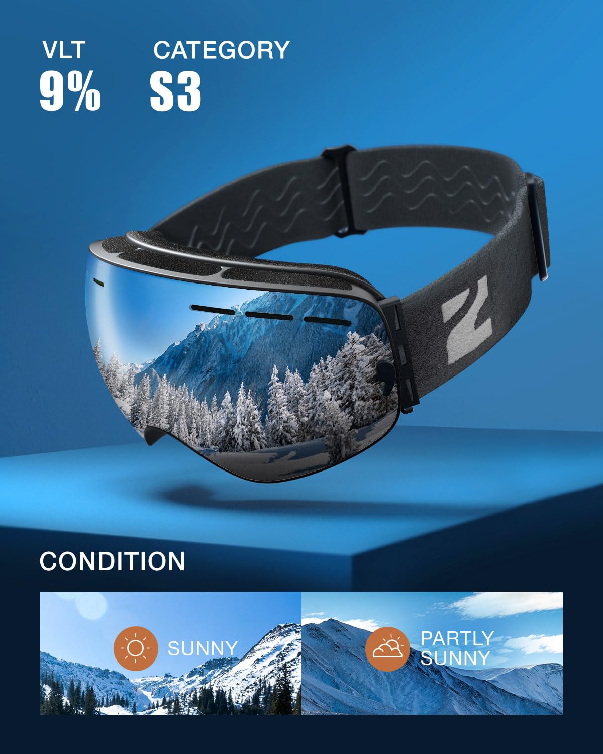 ZIONOR X Ski Snowboard Snow Goggles OTG Design for Men & Women with Spherical Detachable Lens UV Protection Anti-Fog