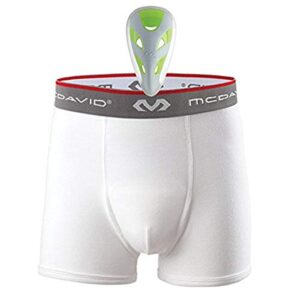 mcdavid boys' boxer brief shorts with flexcup athletic protection, moisture wicking & cooling, white, youth regular