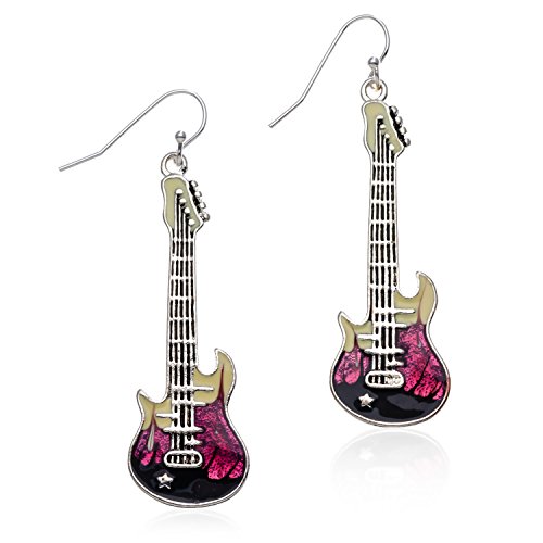 PammyJ Colorful Electric Guitar Fashion Earrings - Purple & Pink