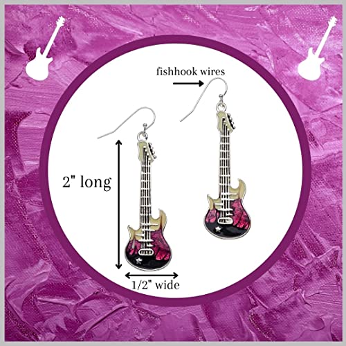 PammyJ Colorful Electric Guitar Fashion Earrings - Purple & Pink