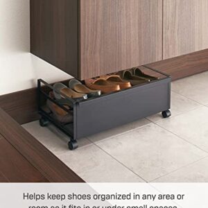 Yamazaki Home Frame Rolling Shoe Rack, Compact Entryway Or Bedroom Metal Shoe Organizer With Wheels, Steel - Holds 4 Shoes, 6 Heels