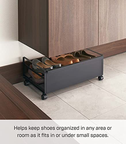 Yamazaki Home Frame Rolling Shoe Rack, Compact Entryway Or Bedroom Metal Shoe Organizer With Wheels, Steel - Holds 4 Shoes, 6 Heels