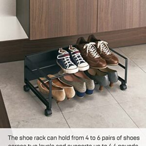 Yamazaki Home Frame Rolling Shoe Rack, Compact Entryway Or Bedroom Metal Shoe Organizer With Wheels, Steel - Holds 4 Shoes, 6 Heels