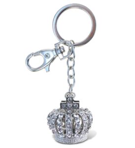 aqua 79 sparkly crown keychain charm - silver 3d rhinestone keychain for women and men, metal alloy crystal keychain, fashionable keychain accessory, bling keychain for your crystal pouch - 1.6 inch