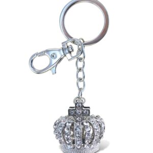 Aqua 79 Sparkly Crown Keychain Charm - Silver 3D Rhinestone Keychain for Women and Men, Metal Alloy Crystal Keychain, Fashionable Keychain Accessory, Bling Keychain for Your Crystal Pouch - 1.6 inch