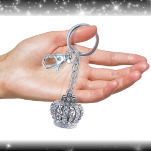 Aqua 79 Sparkly Crown Keychain Charm - Silver 3D Rhinestone Keychain for Women and Men, Metal Alloy Crystal Keychain, Fashionable Keychain Accessory, Bling Keychain for Your Crystal Pouch - 1.6 inch