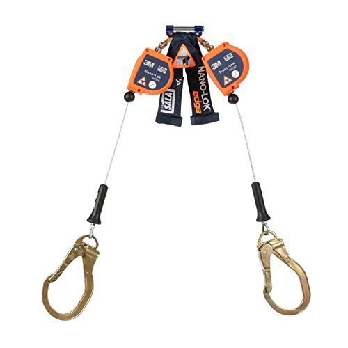 3M DBI-SALA Nano-Lok edge Twin-Leg Quick Connect Fall Protection Self Retracting Lifeline SRL - Cable Construction 3500227, Orange, 8 ft. (2.4 m), 1 EA