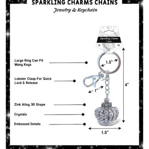 Aqua 79 Sparkly Crown Keychain Charm - Silver 3D Rhinestone Keychain for Women and Men, Metal Alloy Crystal Keychain, Fashionable Keychain Accessory, Bling Keychain for Your Crystal Pouch - 1.6 inch