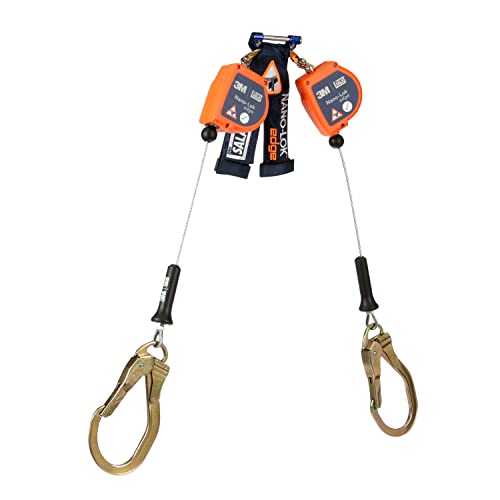 3M DBI-SALA Nano-Lok edge Twin-Leg Quick Connect Fall Protection Self Retracting Lifeline SRL - Cable Construction 3500227, Orange, 8 ft. (2.4 m), 1 EA