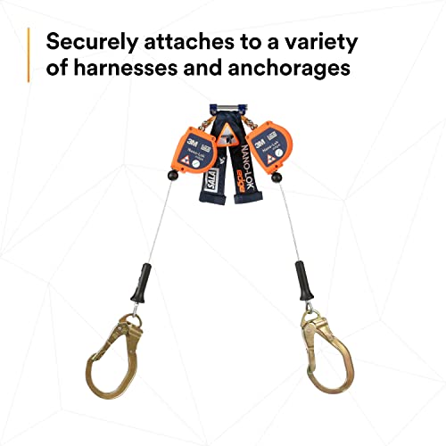 3M DBI-SALA Nano-Lok edge Twin-Leg Quick Connect Fall Protection Self Retracting Lifeline SRL - Cable Construction 3500227, Orange, 8 ft. (2.4 m), 1 EA