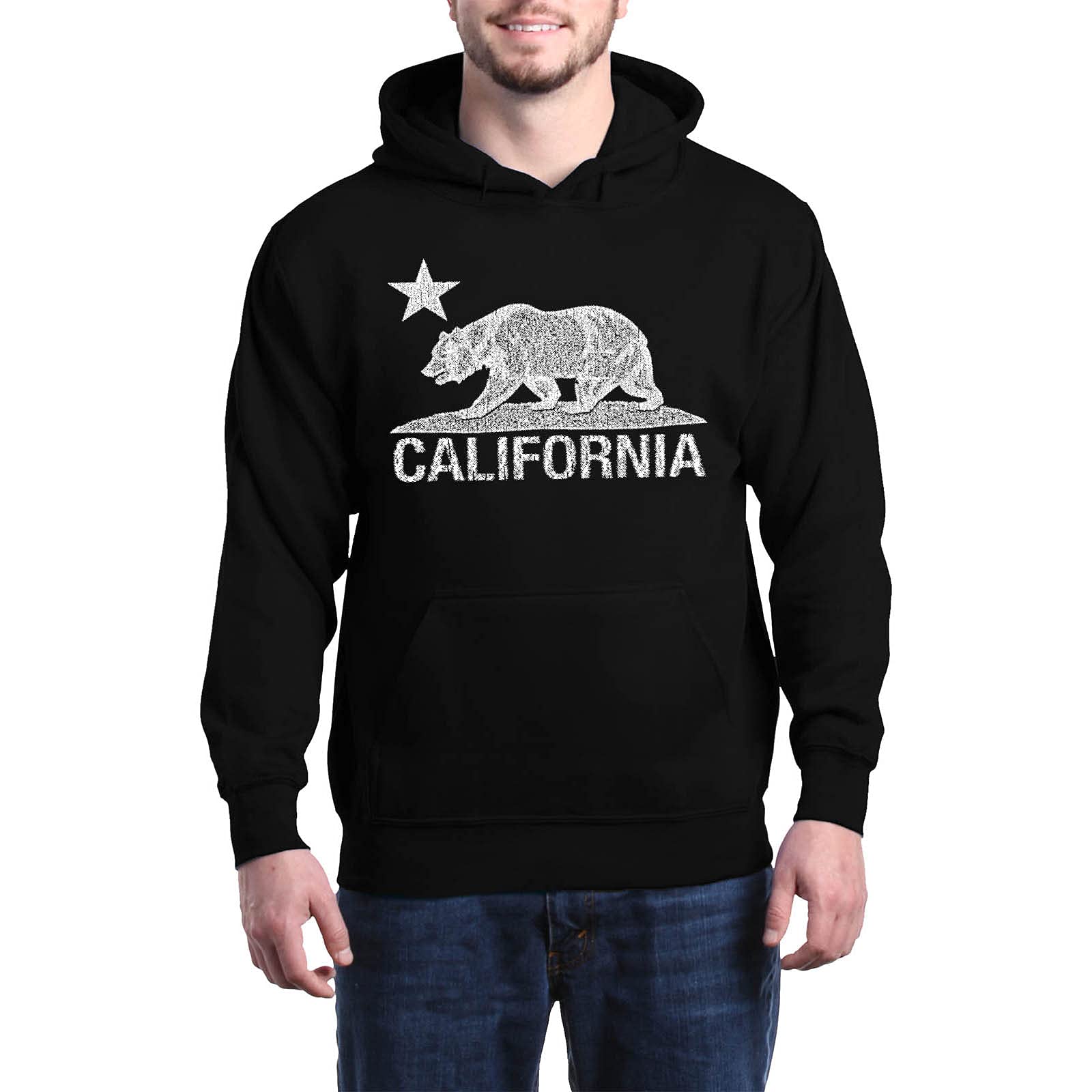 shop4ever California Distressed White Bear Hoodies Cali Sweatshirts Medium Black 0