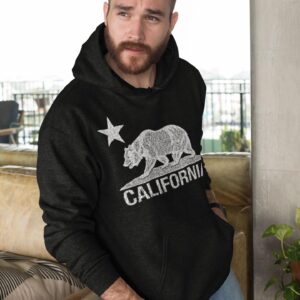 shop4ever California Distressed White Bear Hoodies Cali Sweatshirts Medium Black 0