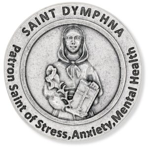 st st. saint dymphna pocket token coin 1.2 with prayer catholic patron stress anxiety mental health by gifts catholic, inc.