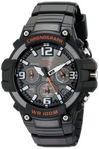 casio men's mcw100h heavy duty design watch, black/orange