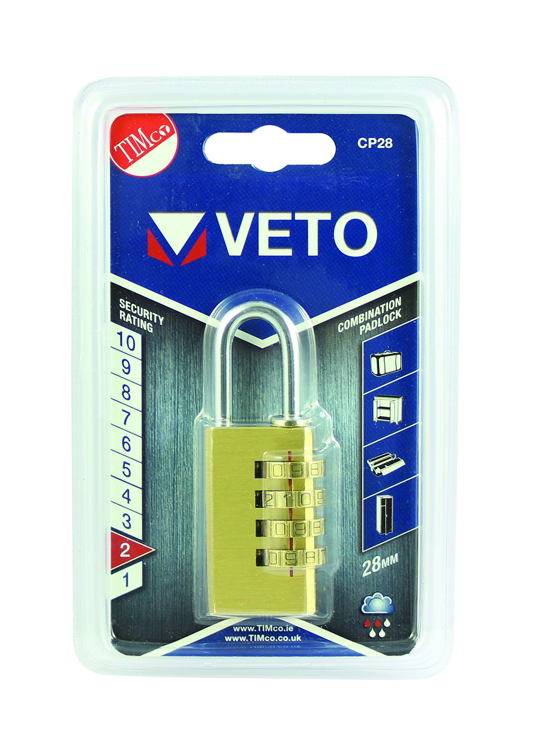 TIMco CP28 Combi Padlock 28mm - Brass 1 pc