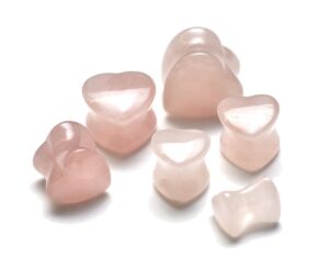 mystic metals body jewelry rose quartz stone heart plugs - 7/16" - 11mm - sold as a pair