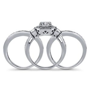 BERRICLE Sterling Silver Halo Wedding Engagement Rings Round Cubic Zirconia CZ Art Deco Ring Set for Women, Rhodium Plated Size 6.5