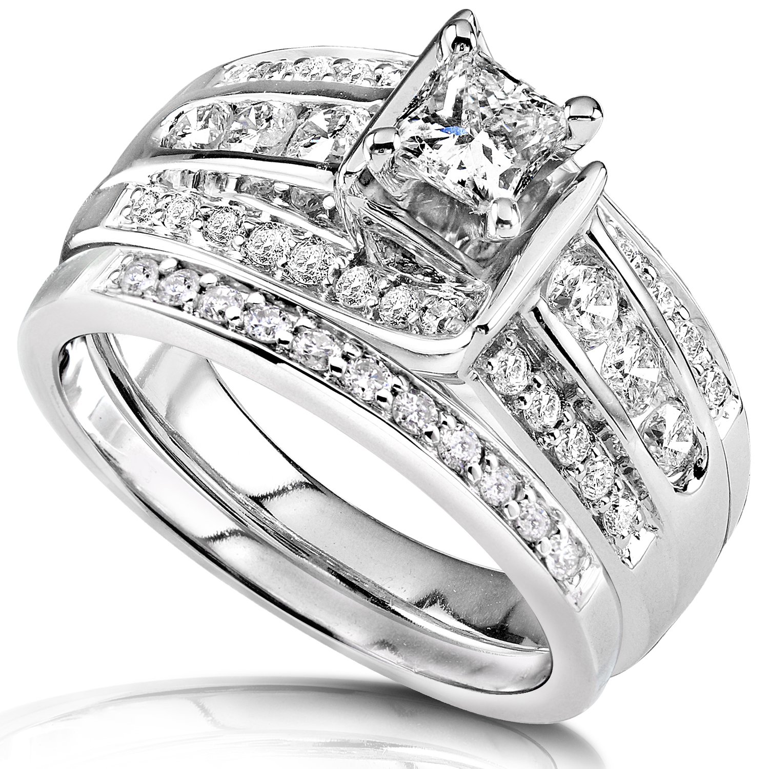 Kobelli Princess Diamond Wedding Ring Set 1 Carat (ctw), 14K White Gold, Size 7