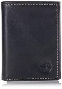 timberland mens leather trifold wallet with id window, black (cloudy), one size