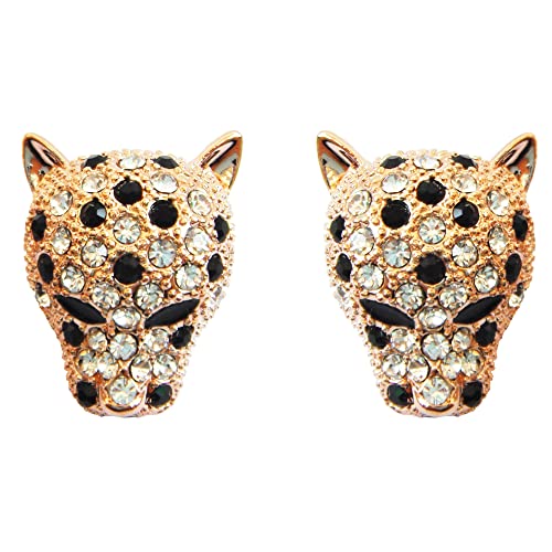 Navachi 18k Gold Plated Leopard Head White Black Crystal Az1146s Stud Earrings