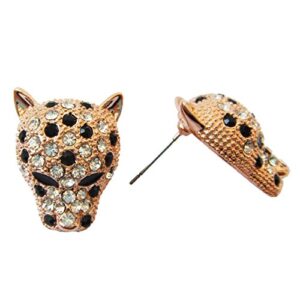 Navachi 18k Gold Plated Leopard Head White Black Crystal Az1146s Stud Earrings