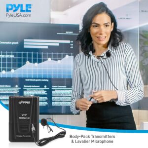 Pyle Dual Channel Wireless Microphone System - VHF Fixed Dual Frequency Wireless Mic Receiver Set with 2 Lavalier, 2 Headset Mics, 2 Transmitter, Receiver - For PA, Karaoke, Dj Party - Pyle PDWM2145