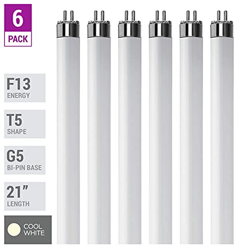 F13T5CW – T5 21 Inch Under Counter Fluorescent Bulbs Cool White 4100K 13-Watt F13T5/CW 21” CW Long Life Replacement Tubes for Under Cabinet Lights – Pack of 6 Bulbs