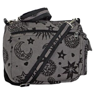 sun moon stars and planets celestial hippie boho crossbody single shoulder bag (gray)