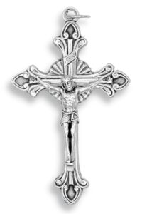 bulk pack of 5 - large flared sunburst fleur-de-lis crucifix rosary part - 2 1/8" italian silver oxidized finish cross for rosary making rosary making supplies, made in italy