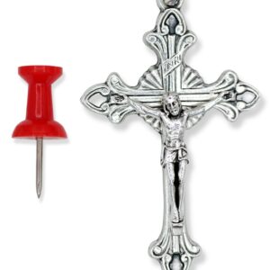 Bulk Pack of 5 - Large Flared Sunburst Fleur-De-Lis Crucifix Rosary Part - 2 1/8" Italian Silver Oxidized Finish Cross for Rosary Making Rosary Making Supplies, Made in Italy